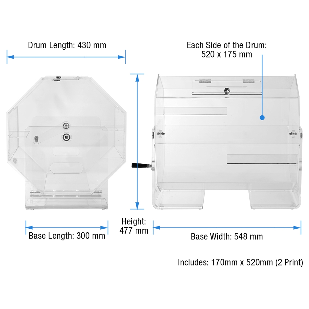 Acrylic Raffle Ticket Drum - 21.5" w/Custom Large Prints!