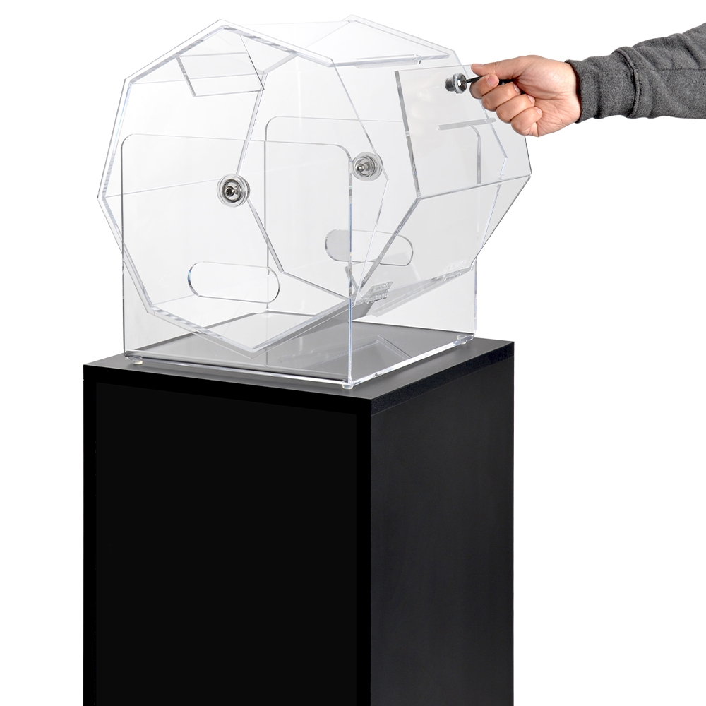 13.5" Ticket Spinner - Acrylic Drum w/ 915mm Black Plinth