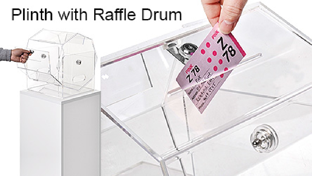13.5" Acrylic Raffle Ticket Drum - w/ 915mm White Plinth