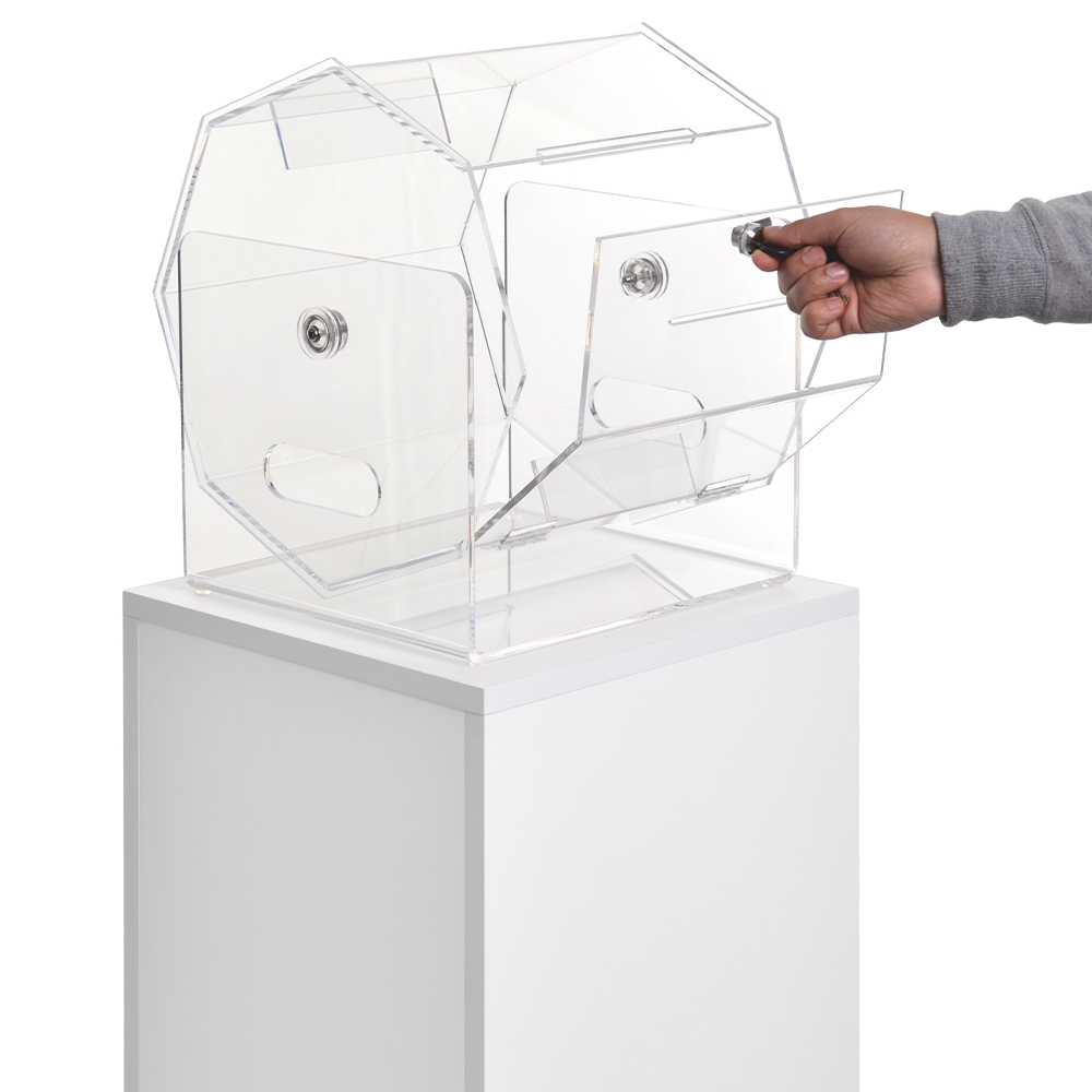 13.5" Acrylic Raffle Ticket Drum - w/ 915mm White Plinth