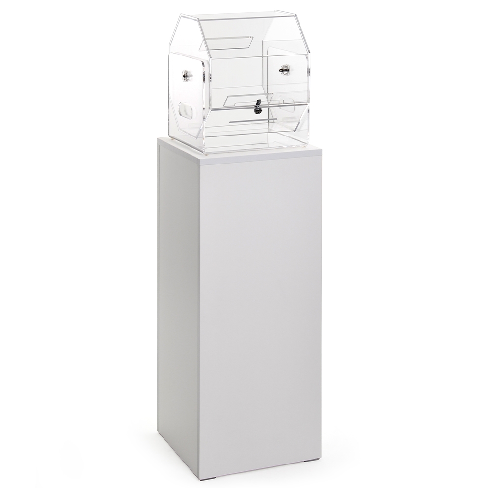 13.5" Acrylic Raffle Ticket Drum - w/ 915mm White Plinth