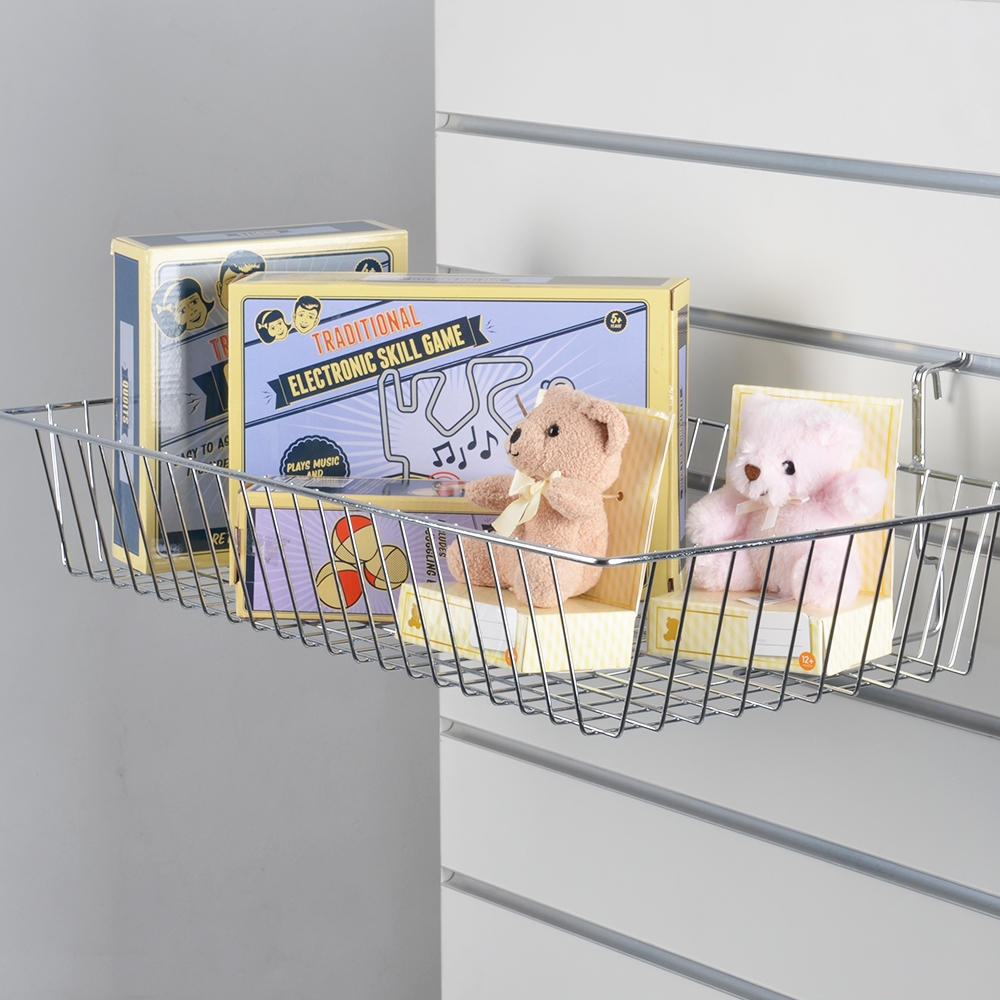 Slat Board Baskets - 600 x 300 x 100mm - Chrome - Ships Same Day!