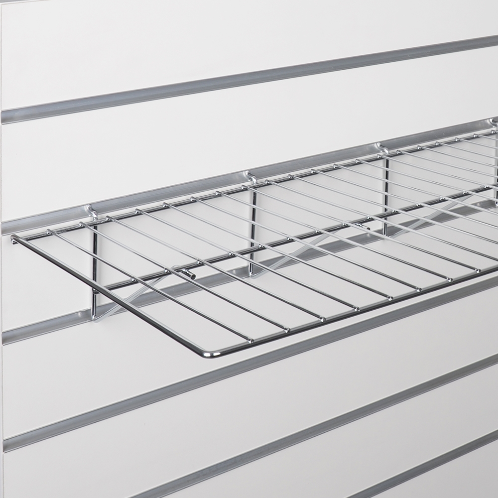 Slatwall Display Shelf - 600 x 300mm Chrome Wire - Ships Same Day!