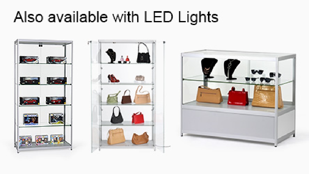 Commercial Display Cases - 2m Silver Frame & Locking Door
