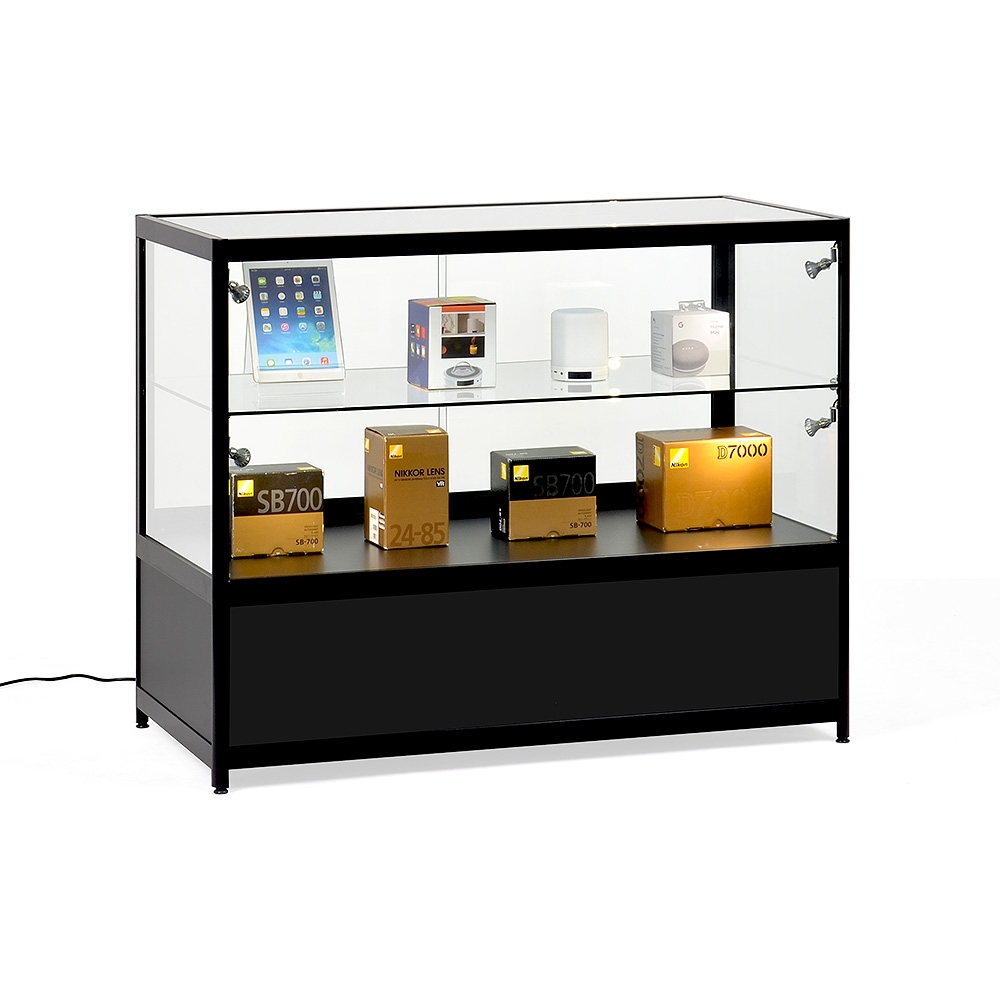 2 Tier Retail Glass Cabinet - 1.2- x .6m - Locking Doors