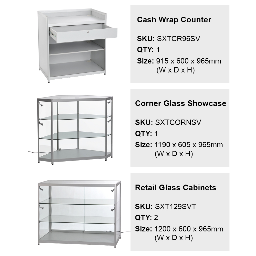 L Shaped Store Counter - Modular Glass Retail Counters - Locking