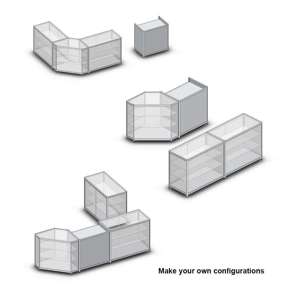 L Shaped Store Counter - Modular Glass Retail Counters - Locking