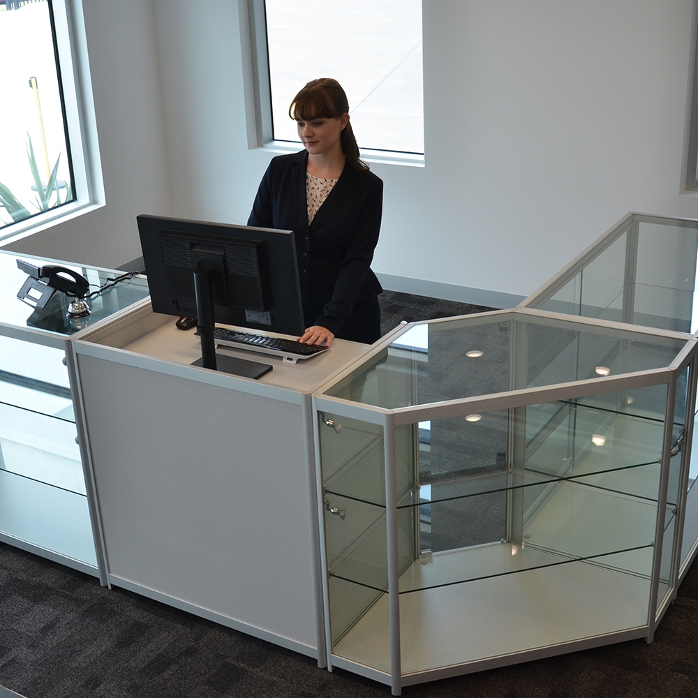 L Shaped Store Counter - Modular Glass Retail Counters - Locking