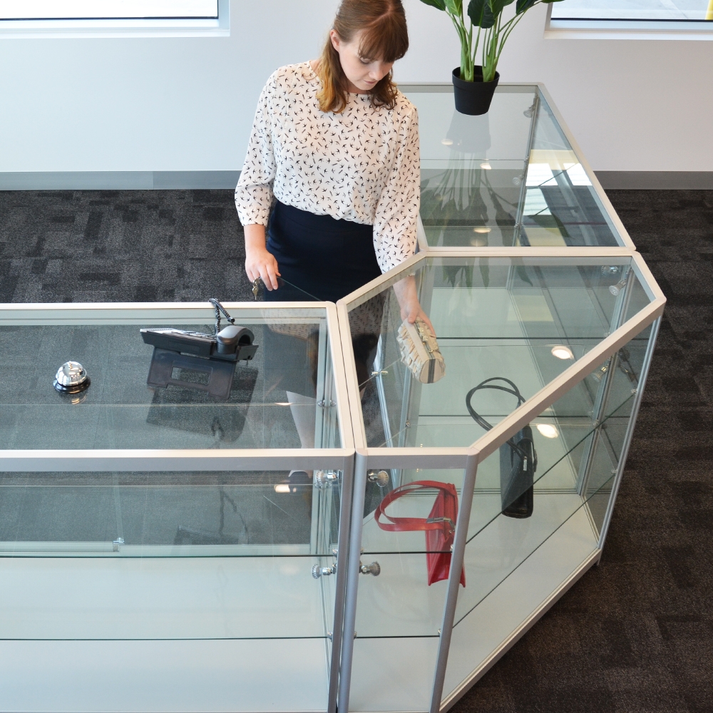 L Shaped Display Counter - Modular Glass Retail Counters - Locking
