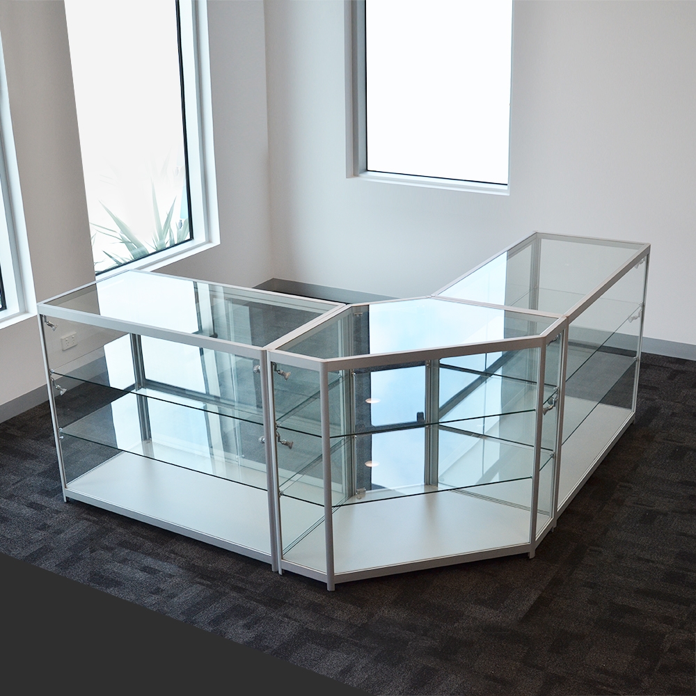 L Shaped Display Counter - Modular Glass Retail Counters - Locking