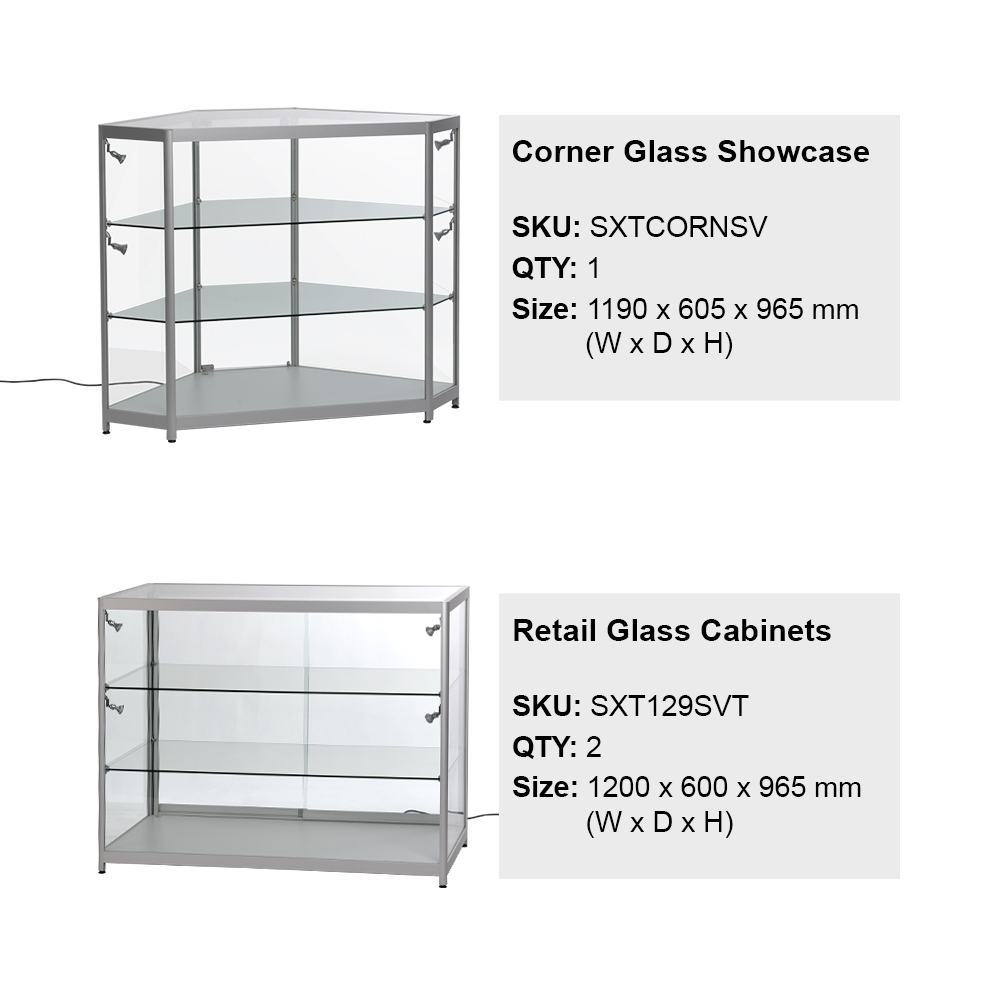 L Shaped Display Counter - Modular Glass Retail Counters - Locking