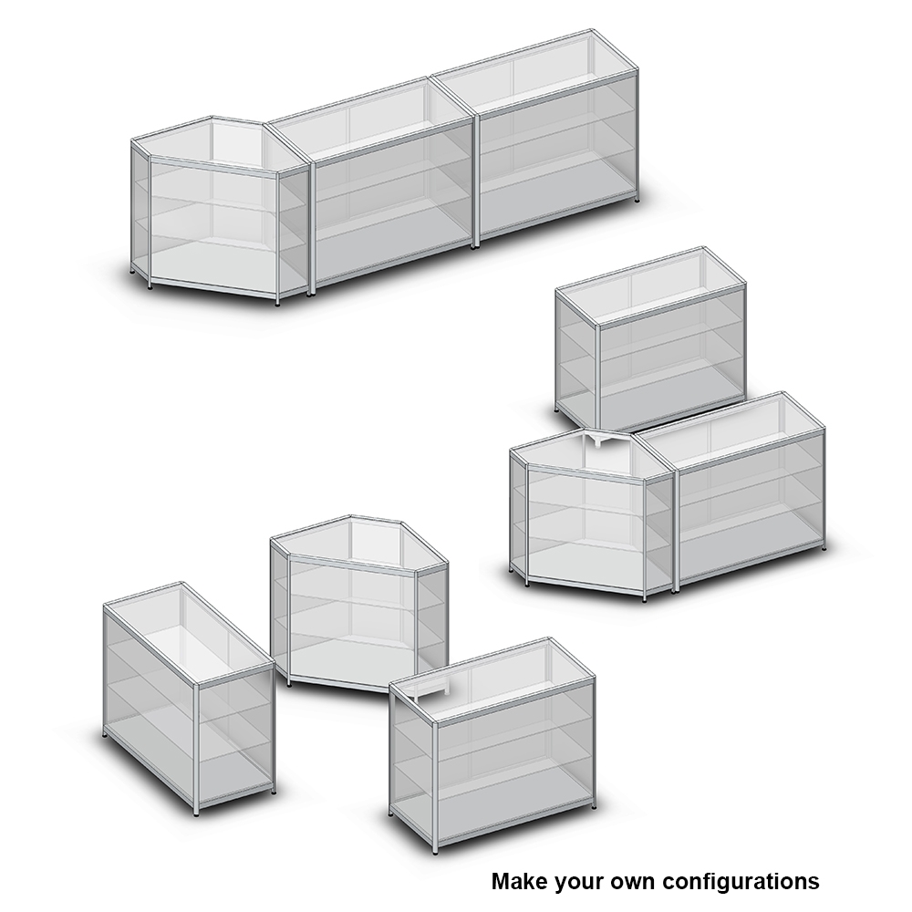 L Shaped Display Counter - Modular Glass Retail Counters - Locking