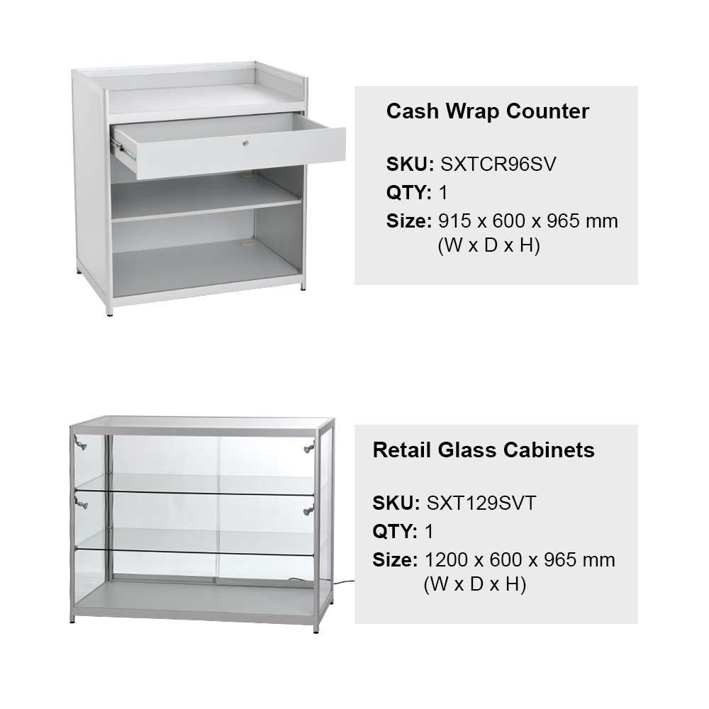 Cash Register Desk - Locking Glass Retail Counter w/ Cash Wrap Stand