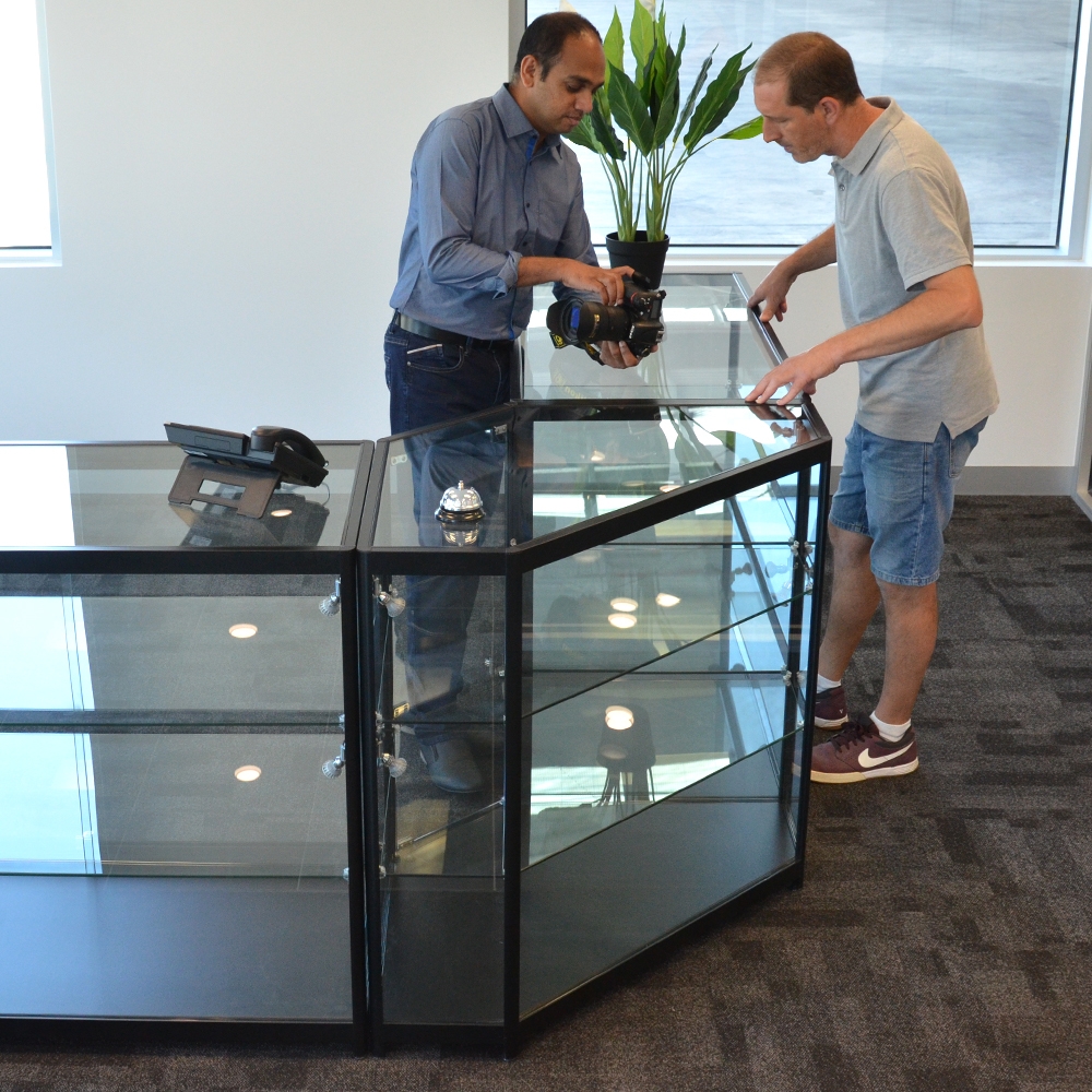 Glass Store Counter - Locking Retail & POS Fixture - Modular