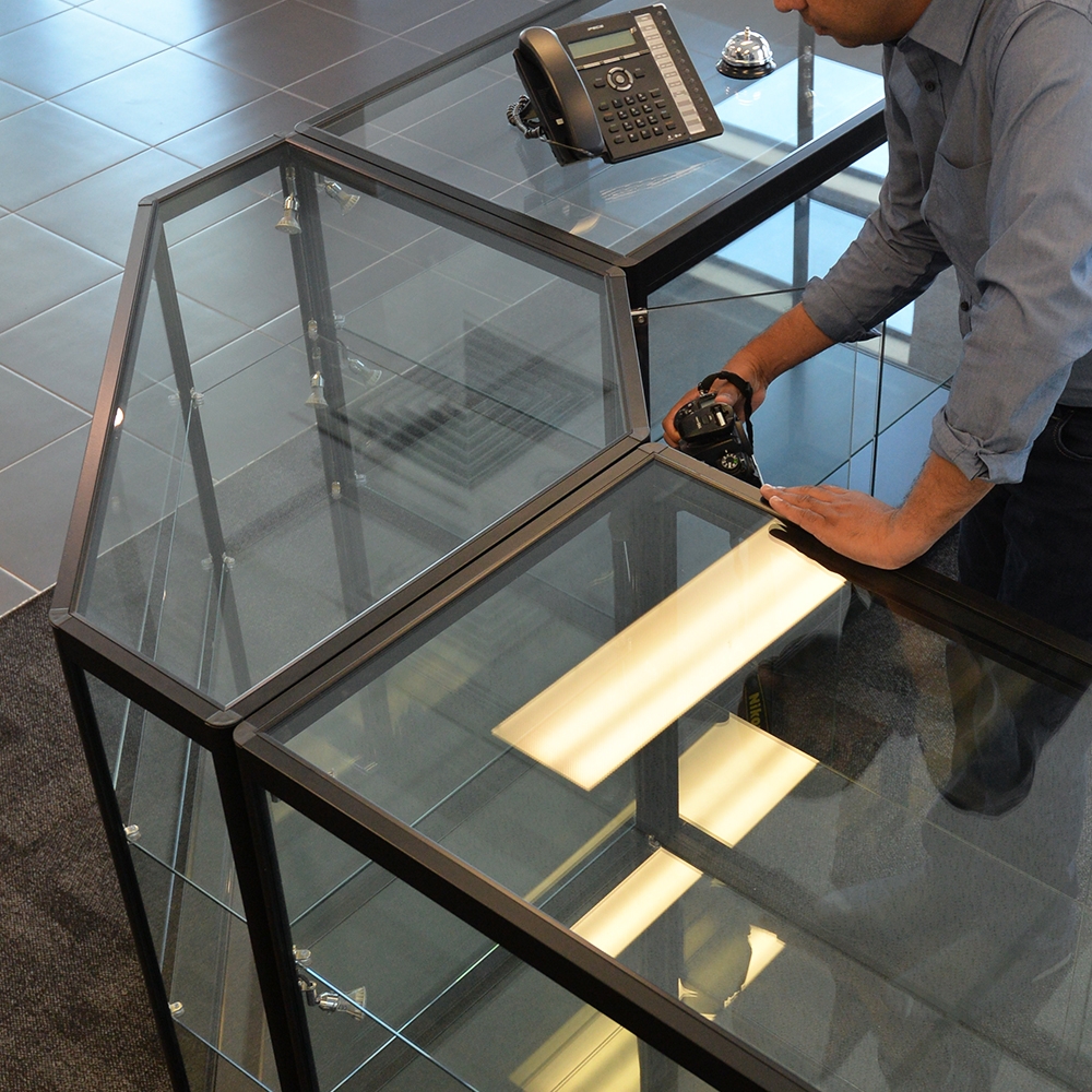 Glass Store Counter - Locking Retail & POS Fixture - Modular