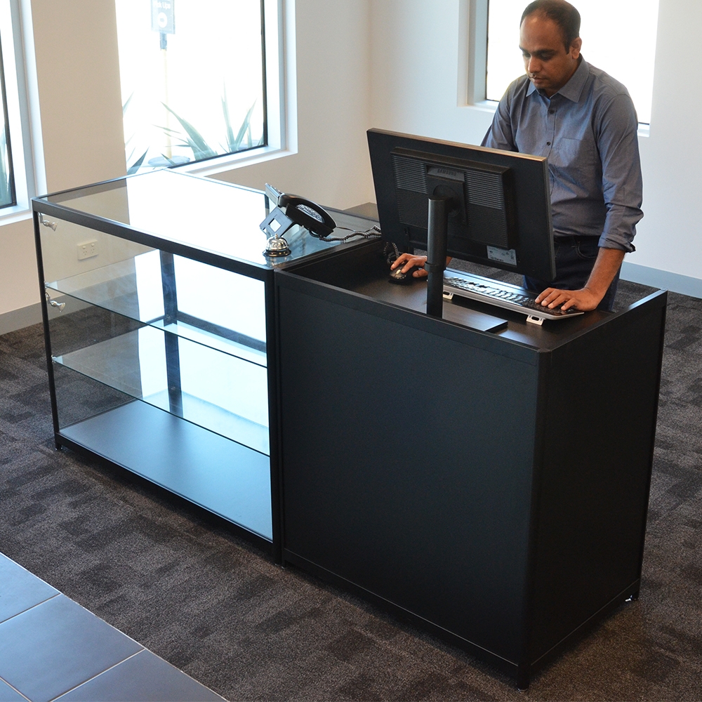 Retail Cash Wrap - Locking Glass Store Counter w/ Register Stand