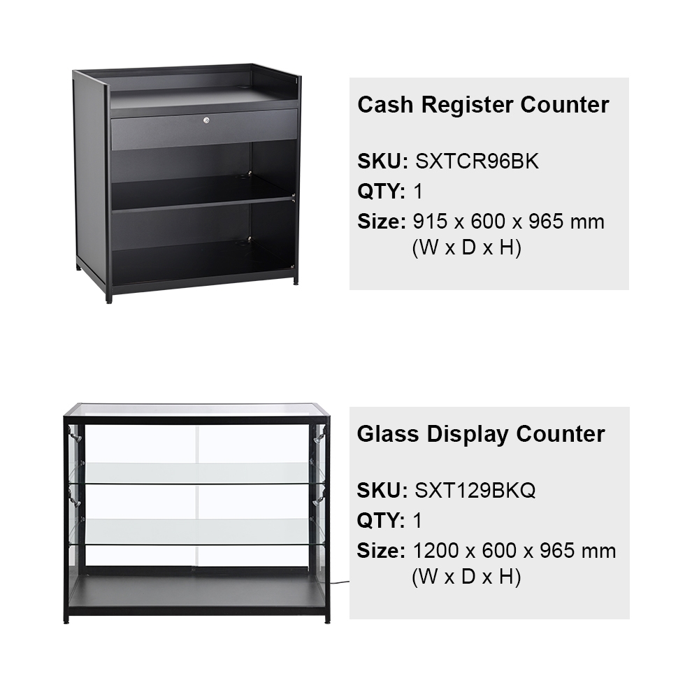 Retail Cash Wrap - Locking Glass Store Counter w/ Register Stand