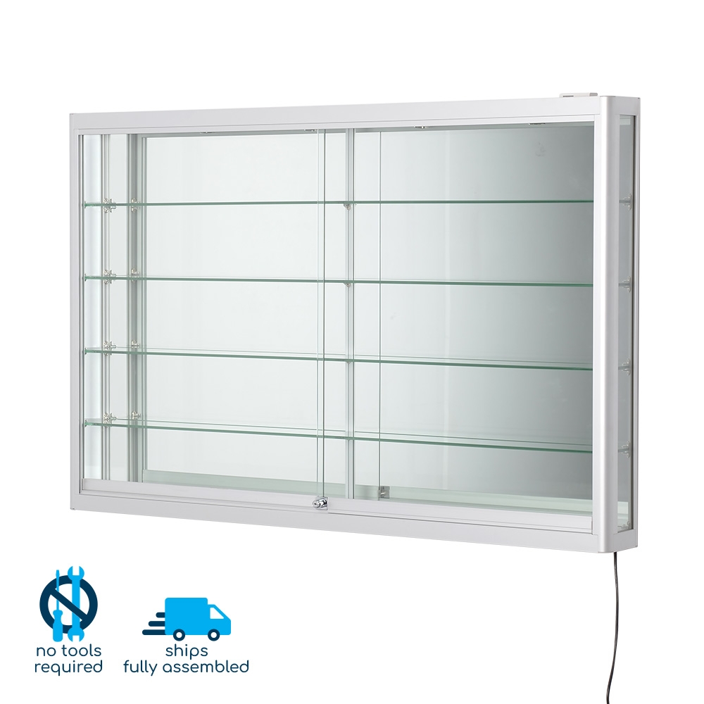 Retail Wall Display Case - 1 x 1.5m Locking w/Lights - Ships Same Day