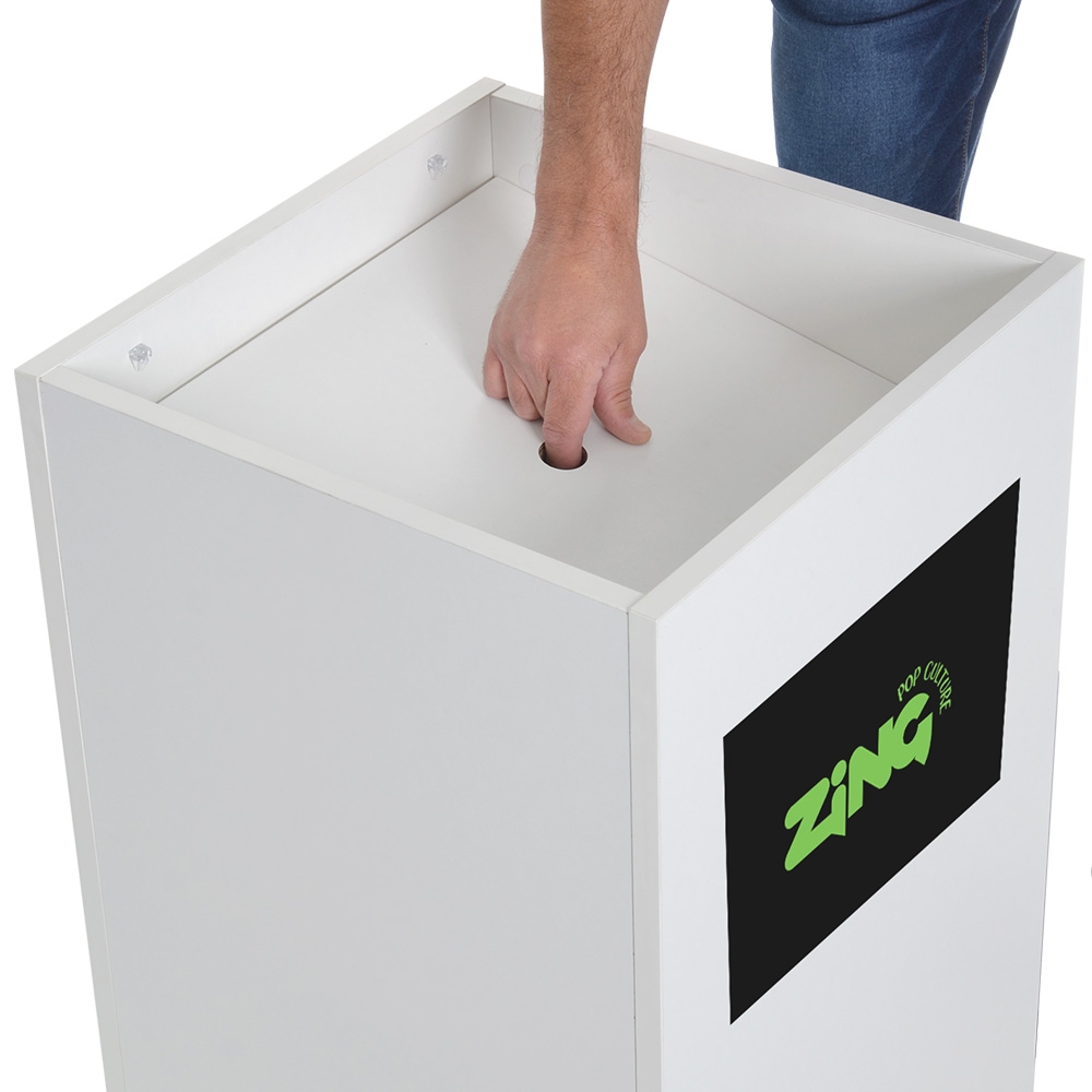 Dump Bin Display – White w/ Custom Printed Graphics!