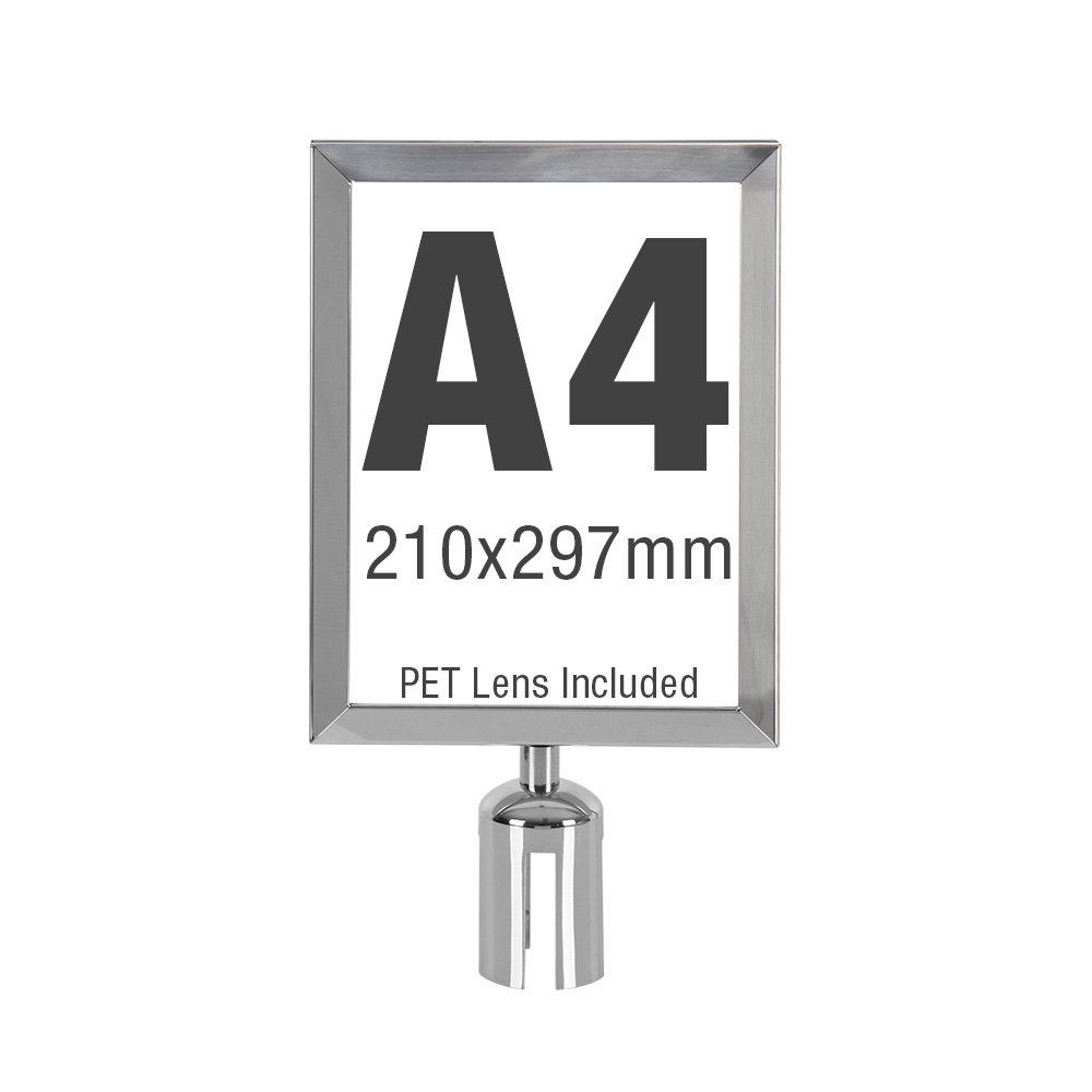 Stanchion Sign Topper – A4 Chrome – Ships Same Day!