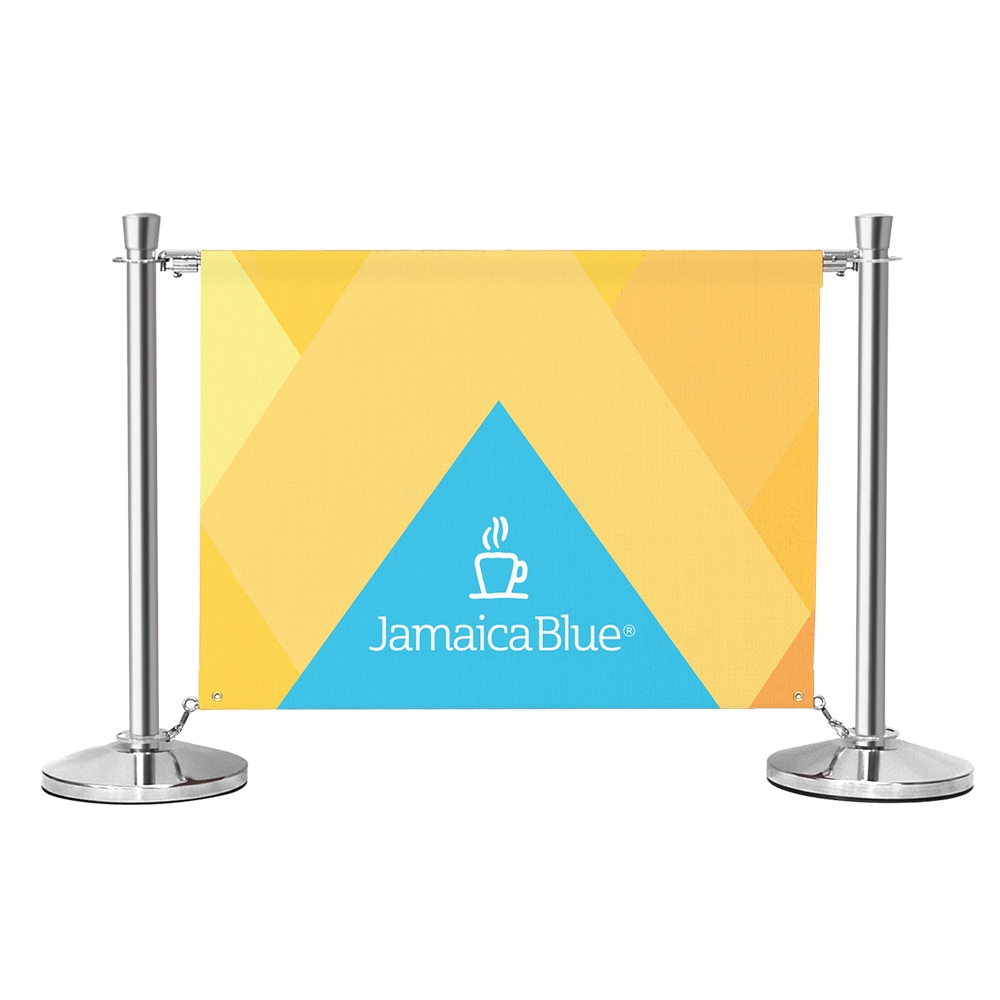 Custom Cafe Barriers – 2 Chrome Posts & Printed Banner!