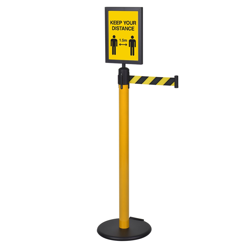 Safety Barrier Retractable w/ A4 Sign Topper – Yellow