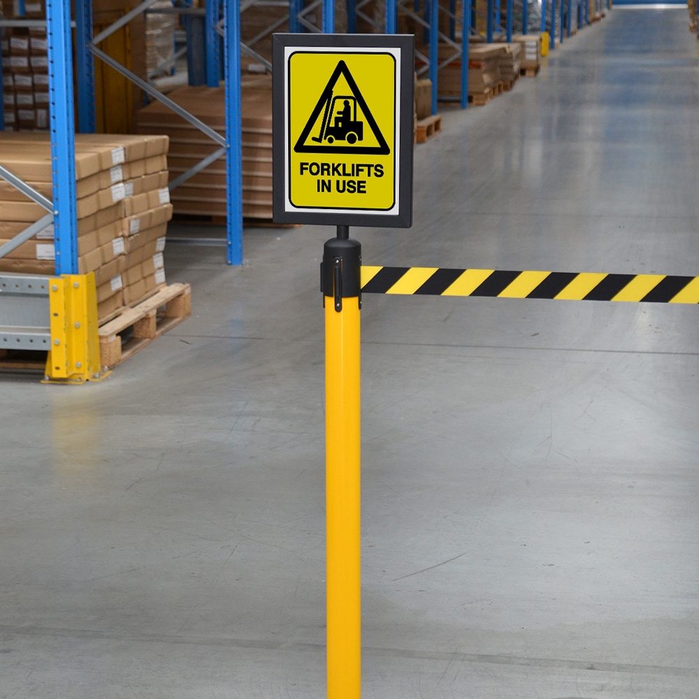 Safety Barrier Retractable w/ A4 Sign Topper – Yellow