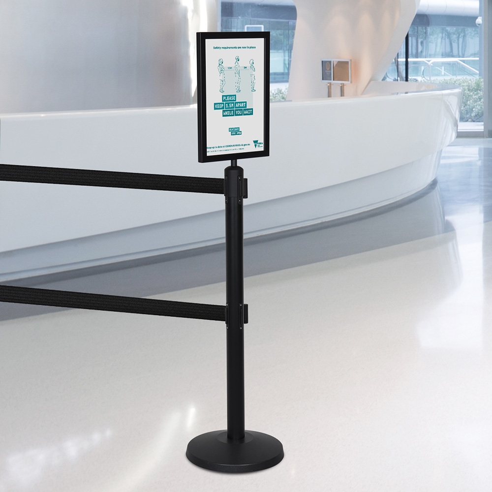 Dual Belt Stanchion w/ A3 Sign Topper – Ships Today!