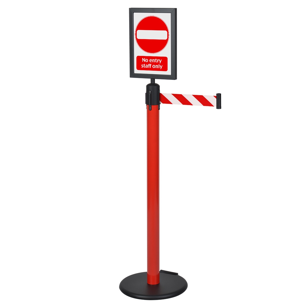Safety Barrier Post w/3m Belt – A4 Sign Topper – Red