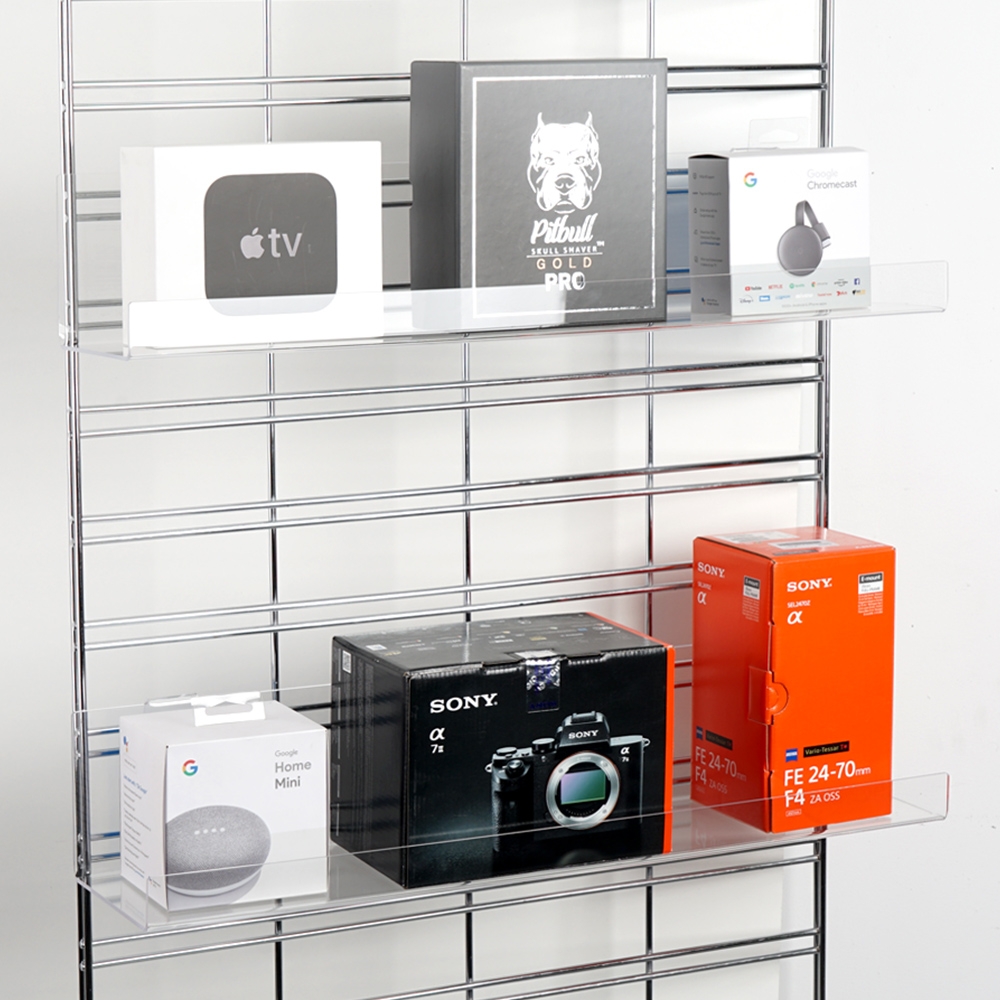 Acrylic Shelves for Gridwall – 625 x 155mm - Ships Today