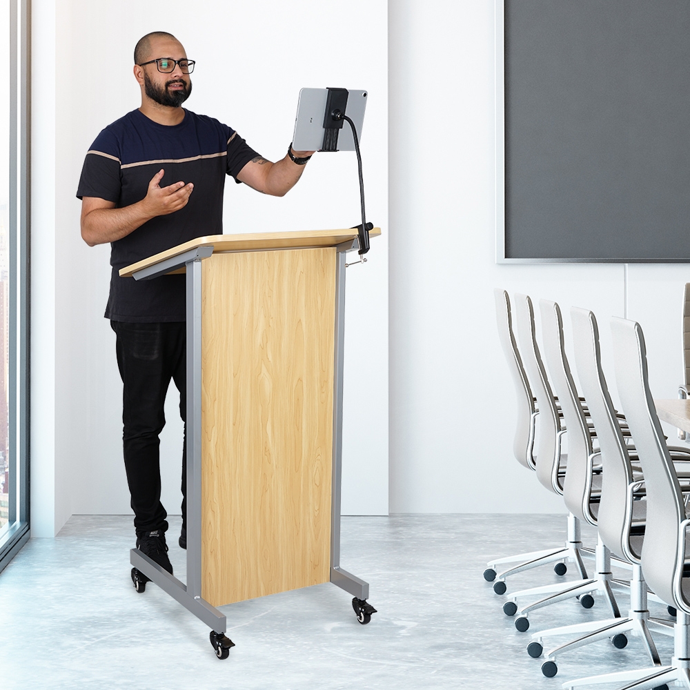 Mobile Lecture Stand – Maple w/ Tablet Holder & Wheels