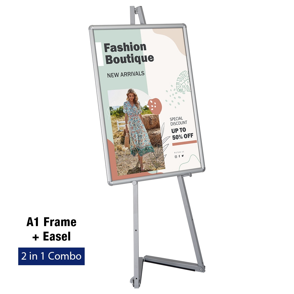 Sign Easel– A1 Snapframe w/ Silver Easel – Ships Today!