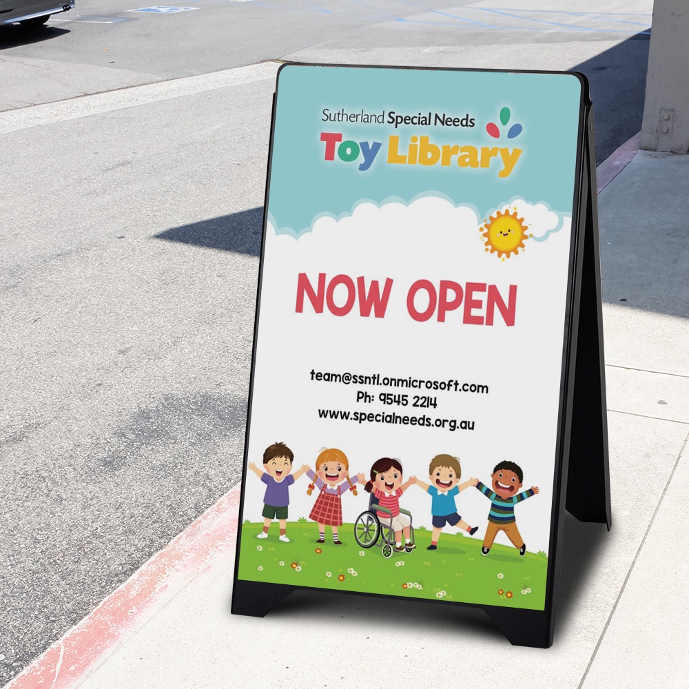 Black Sandwich Board w/ (2) Custom 49 x 82cm Posters!
