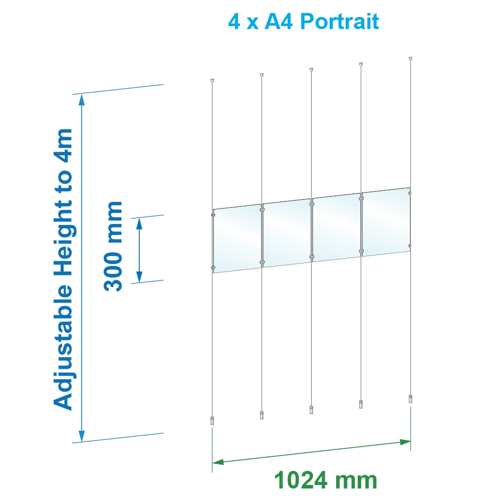 A4 Cable Displays – 4 Acrylic Frames – Ships Same Day!