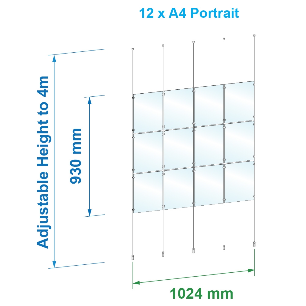 A4 Cable Displays– 12 Acrylic Frames – Ships Same Day!