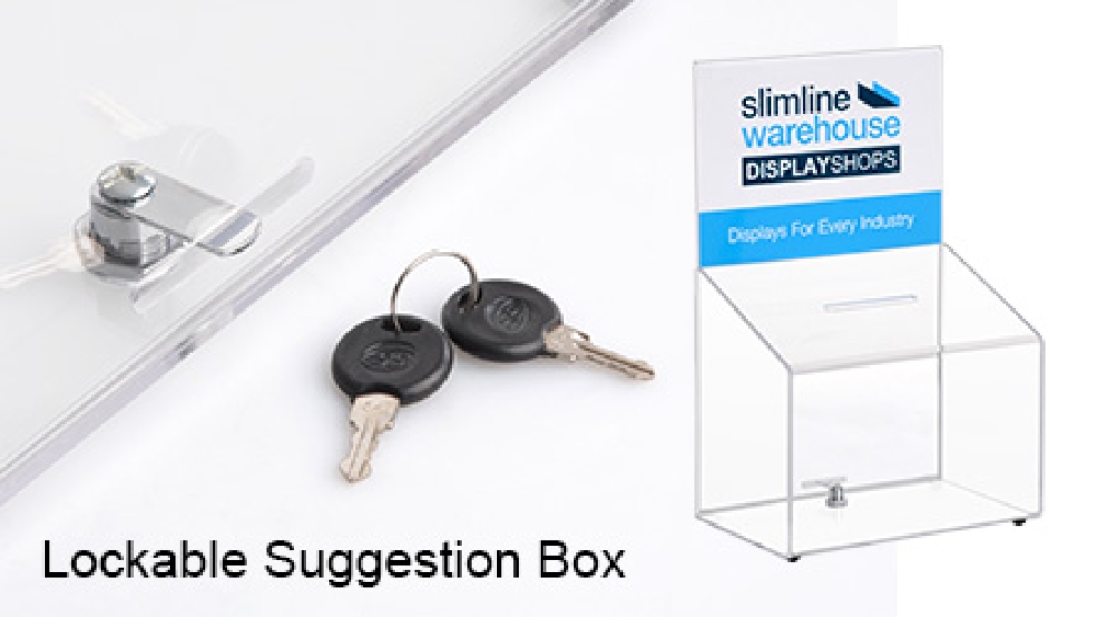 Acrylic Suggestion Box – A4 Header ¦ Slimline Warehouse - Lockable